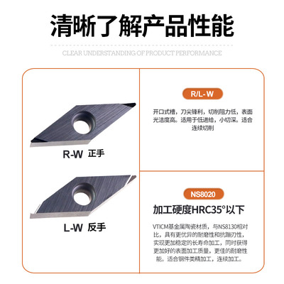 数控陶瓷刀片VBGT160404R-W车床刀具精车机加工外圆内孔金属刀粒
