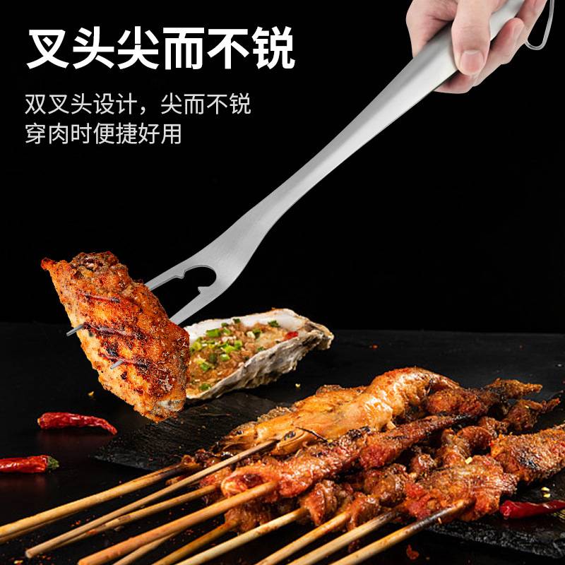 加厚不锈钢烤具5件套 牛扒煎铲户外烧烤用具 BBQ烧烤工具套装烤肉