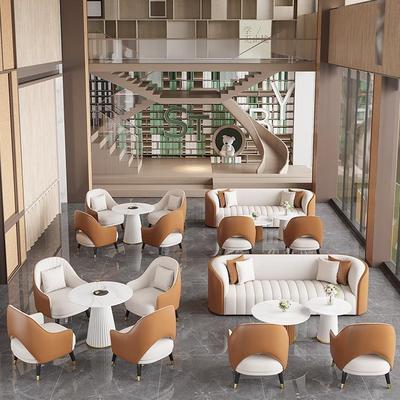 酒店大堂接待沙发茶几组合办公室洽谈桌椅商务休闲直排钢琴键沙发