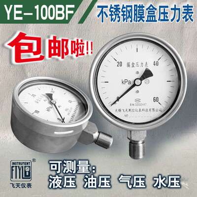 无锡飞天仪表FTYLB厂家直销YE100BF径向不锈钢膜盒压力表耐高温