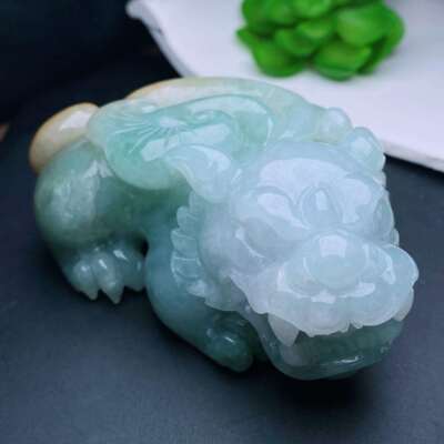 缅甸天然翡翠a货黄翡俏色大貔貅手玩件小摆件swj94.2-62.3-40.3mm