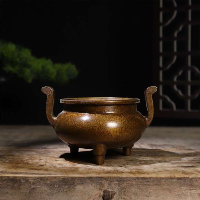 精品珍玩精铜朝冠耳三足鼎炉铜器古玩摆件家居书房客厅摆设