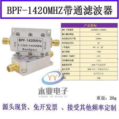 1420MHz 射电天文专用SAW RF带通滤波器，80MHz带宽 1420MHz BPF