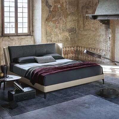 意式极简布艺床Bretagne轻奢现代简约双人床大平层主卧皮布床软床