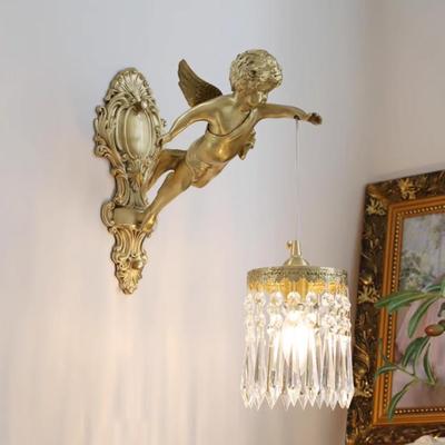 法式复古天使壁灯卧室床头客厅过道中古奢华美式水晶壁灯
