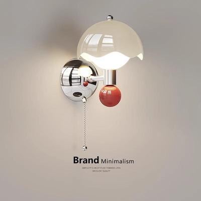 拉线开关壁灯中古床头灯led新款法式蛋壳卧室墙灯奶油风护眼灯具