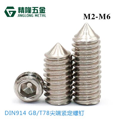 不锈钢DIN914内六角尖端紧定螺钉M2/M2.5/M3/M4/M5/M6机米螺丝