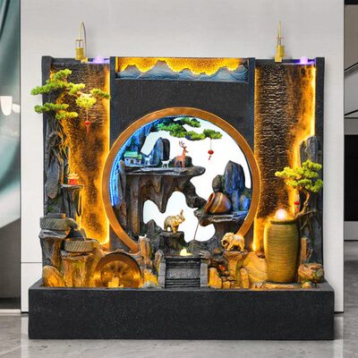 皇礼水幕墙流水喷泉鱼池屏风生财景观别墅公司室内假山循环水摆件