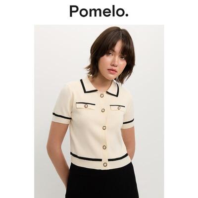 Pomelo 米色撞色翻领针织上衣