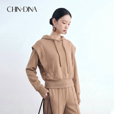 CHIN·DINA短款连帽卫衣女款2026秋季新款小个子宽松弛感长袖上衣