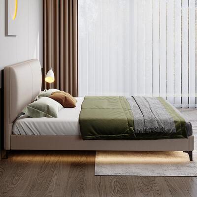 奶油风皮床小户型1.5m现代简全实骨约架齐木边软包MNT主卧排室双