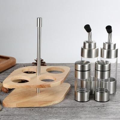 麦戈整3油4不锈钢半透明瓶4件套装调料瓶粉桶粉瓶厨0HP-32156房理