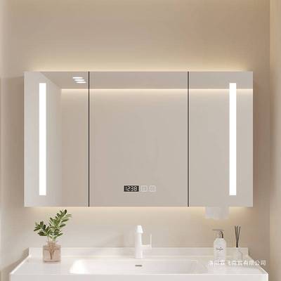 卫生间挂墙式置物架浴室储物柜智能单独镜柜实木化妆镜收纳置放架