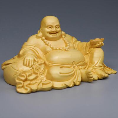 杨黄弥木10.14-03雕佛像元宝勒佛汽车饰佛像礼品收藏实木雕刻保摆