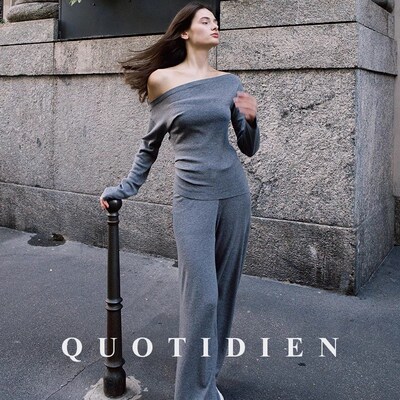 quotidien 炭笔深灰松弛感微阔松紧腰微阔版型神裤