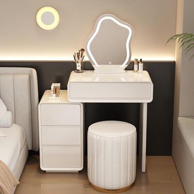 奶油风烤漆木梳代妆台储物柜化妆台现简约小型卧BDZ实室化妆桌户