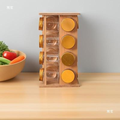 防潮耐用竹纳料木调料瓶收架厨房家用调TJA料罐体调盒玻璃瓶一展