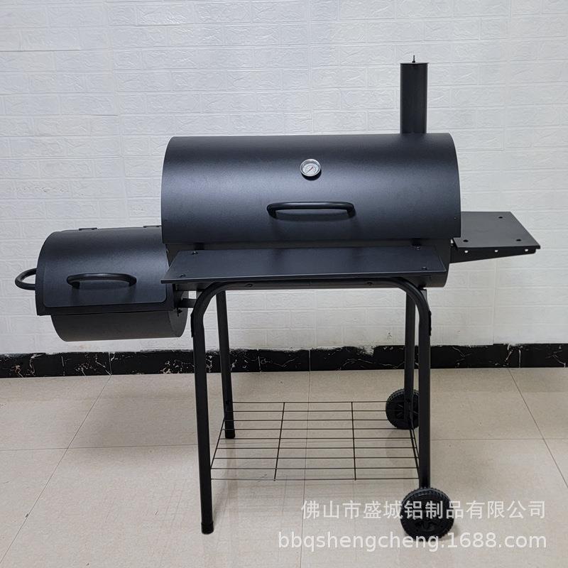 现货双侧板大型炭火烟熏烧烤炉户外家用加厚美式烧烤架露营炭烤炉