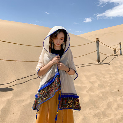 丝巾女夏季轻薄款大西北沙漠防晒披肩民族风茶卡盐湖围巾夏天纱巾