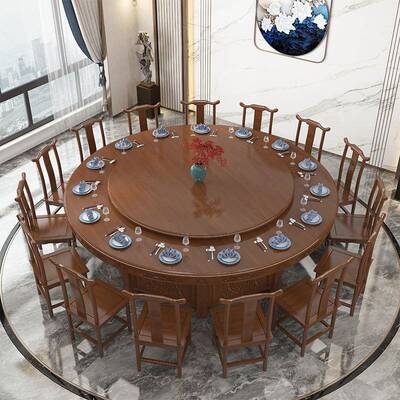 桌圆桌1人8商圆人15HQJ桌椅仿古饭店餐桌椅式实木组合商中用大酒
