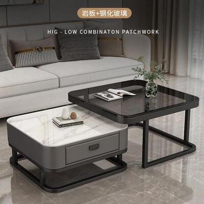 轻奢茶几家客厅用现代简几小户型网红方约形玻璃岩板茶电视柜EEJ