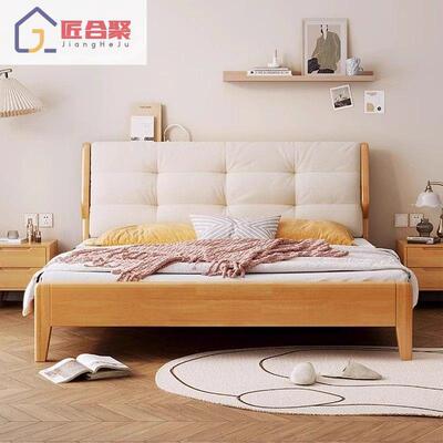 北婚URN欧实木云软包床中朵式简约卧室床1.2包米1.8双人软高箱储