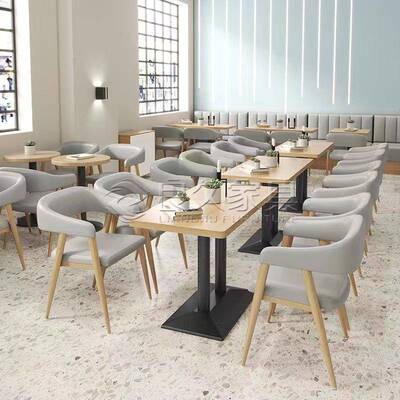 网红茶店店桌椅组奶合甜品店汉堡54328咖厅火锅餐厅商啡用靠墙卡