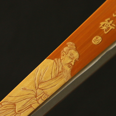 精品名家刘超纯手工留青雕刻诗人C图老玉竹扇骨文玩文人折扇竹扇