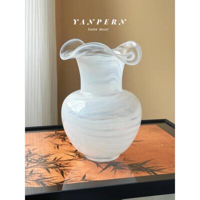 白歌美釉玻璃花瓶，高端小众花瓶，覆古易接近的豪华插花装饰饰品