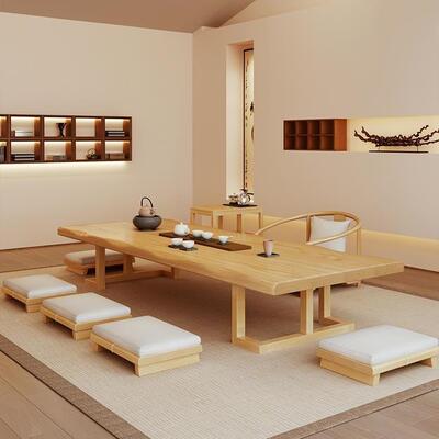 日tb-74947式实木几榻榻米茶桌泡茶台长条桌阳台矮桌简约几炕茶桌茶椅组合