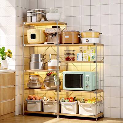 日sw-03030式原木风厨房收纳架可组落合地多层置物架家炉用烤微箱