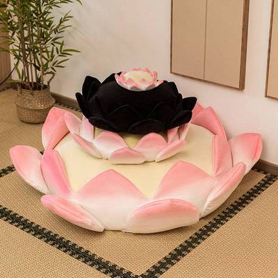 V45O 好运莲莲坐垫 办公室黑莲花宝座靠垫蒲团阳台榻榻米