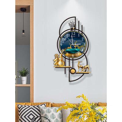 中式福挂禄家餐厅轻客用厅F88H65TT钟免打孔墙上静音时钟万年历奢