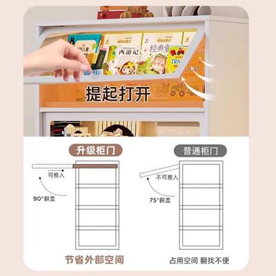 家用儿钢制书层柜透明带门童多落地收JCA纳书架客厅防尘展上翻门