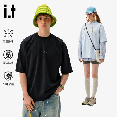 GROUND ZERO男女同款宽松圆领吸湿排汗防晒透气美式风短袖T恤