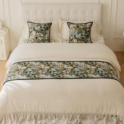 林法式旗F99J8T9J中古风床巾复古尾高档轻奢民宿酒店绿色森床床盖
