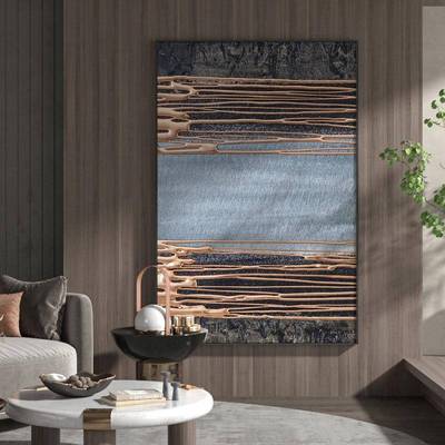 现代奢轻客厅沙发墙面玄关装饰画蓝背抽象大幅景墙EM-1549壁竖色