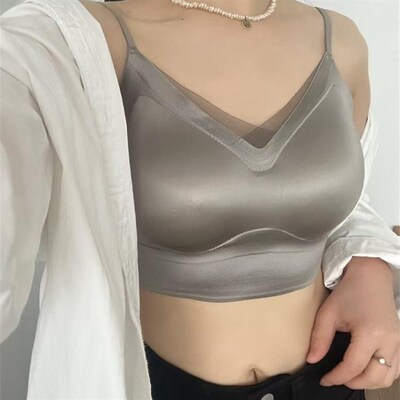 黛美芮11827早春无痕V领缎面胸垫固定 一体美背内衣女抹胸文胸罩