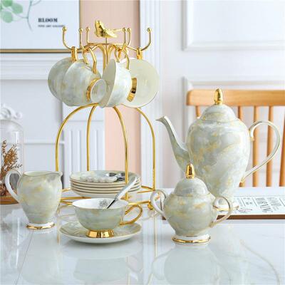 花大理石花纹瓷咖啡具杯碟勺咖啡壶陶59481瓷下午茶杯碟点心具双