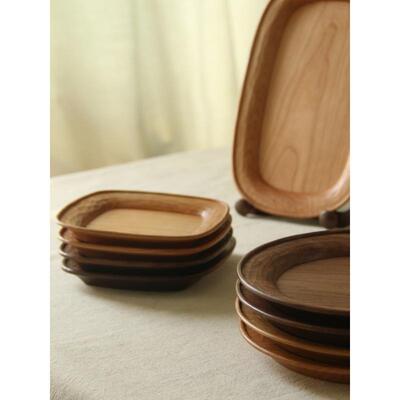 雨木｜日式手工餐GRJ窄边木盘黑胡桃木整纯手实工雕刻托盘家用日