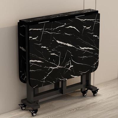 奶油风13223可折家用餐桌简约现代房叠长方桌形带轮子小厨户型简