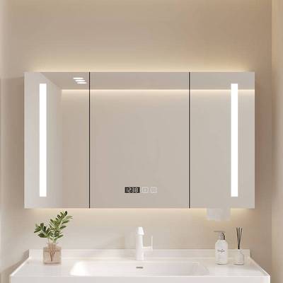 卫生间挂墙式置物架浴室储物柜智能单独镜柜实木化妆镜收纳置放架