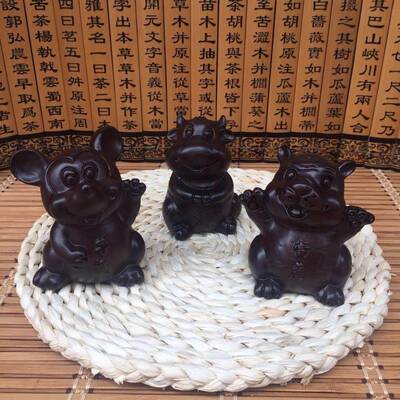 黑檀木艺雕十二生肖摆件鼠虎兔龙蛇马猴0065茶盘设进财摆实木牛质