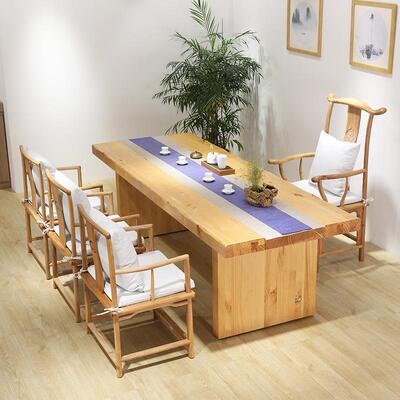 式禅意全实木茶桌椅组中合直边桌脚功茶馆客厅办夫CZ06.25公室谈