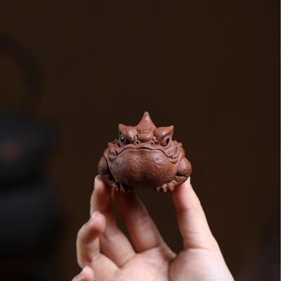 兴紫砂招财金蟾茶件具配盖BKE置摆件精品蜍可养原矿三足蟾角蟾茶