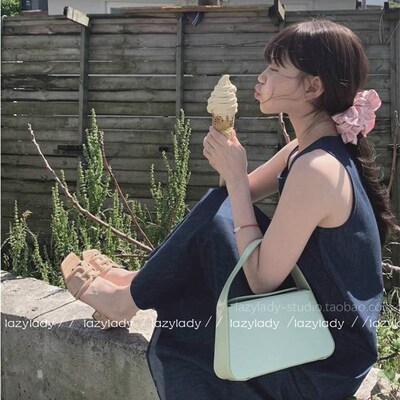 加大号褶皱荷叶花肥肠圈 奶呼呼的多巴胺彩色布艺头花Z发圈头绳女