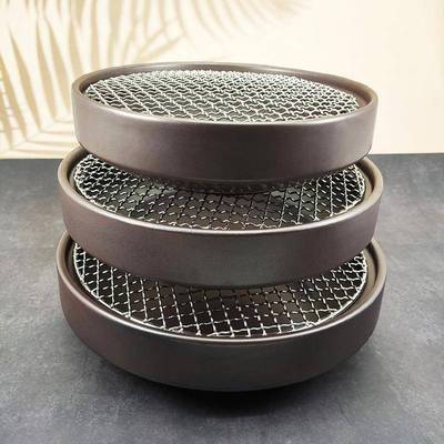 创意陶红瓷F77HSS75网日式圆形耐笙酒福烤盘配网烤肉炉韩式热烤盘