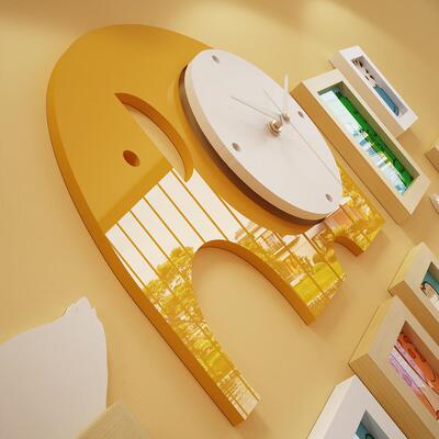 实木_表61868_卡通实木1照片墙童组合相框装饰大象装饰钟可换儿相