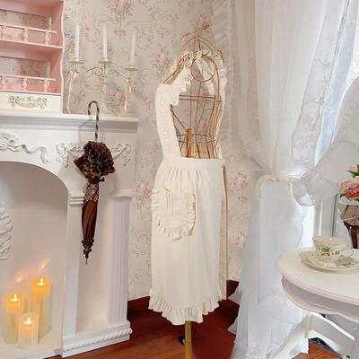 全智贤米边白色蕾丝围裙居家厨房打卫WQ202402防污罩生衣餐饮专用