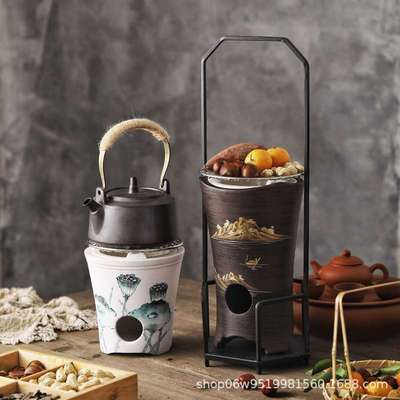 家用户外野外陶瓷酒精炉炭炉煮茶器烧水壶温茶炉茶壶套装底座双用